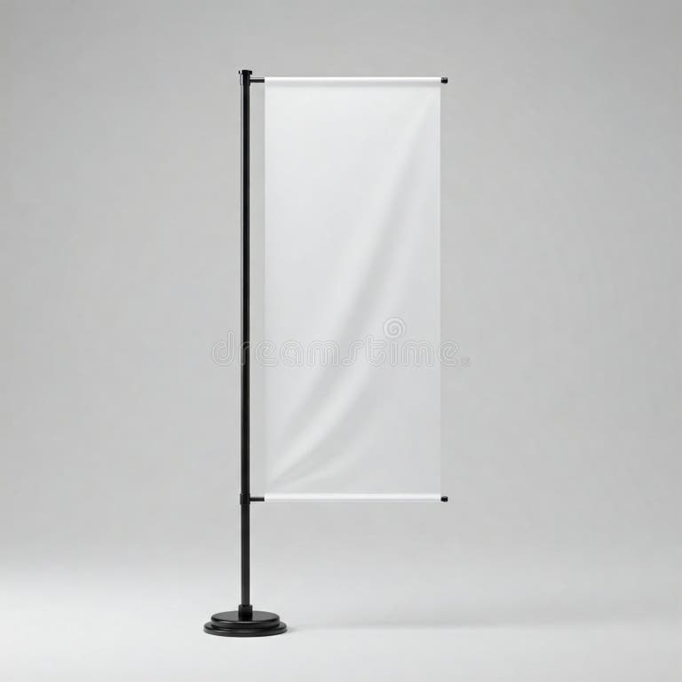 Blank White Rectangular Flag Banner on a Black Pole Stock Illustration ...