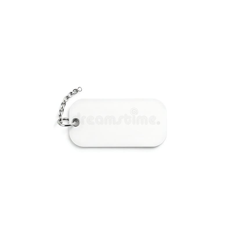 Blank White Rectangular Keychain Tag with Chain Stock Image - Image of ...