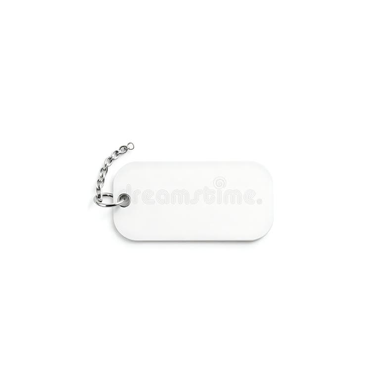 Blank White Rectangular Keychain Tag with Chain Stock Image - Image of ...