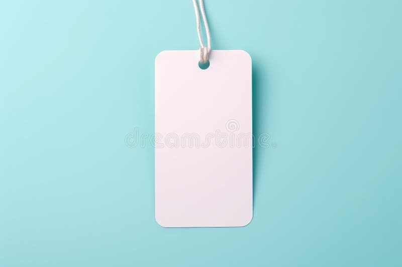Blank White Rectangular Label Tag on Light Blue Background. Price Tag ...