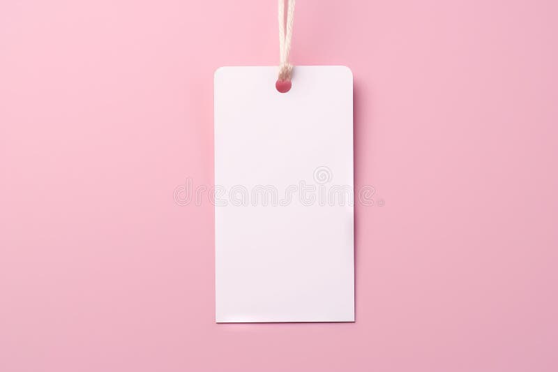 Blank White Rectangular Label Tag on Pastel Pink Background. Price Tag ...