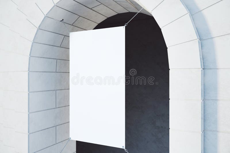 Blank White Rectangular Poster Hanging on Building Facade Arch ...