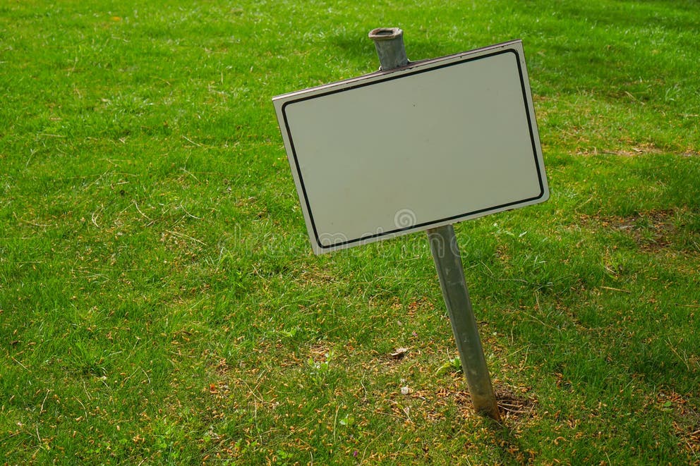 Blank White Rectangular Sign with Black Border Mounted on Metal Post on ...