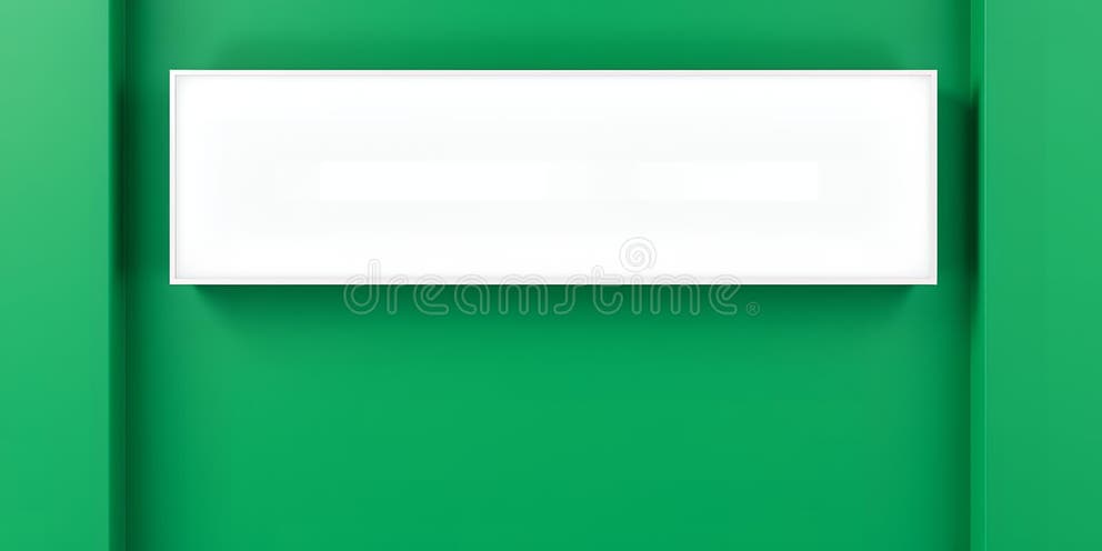 A Blank White Rectangular Sign on a Green Wall with Vertical Green Bars ...