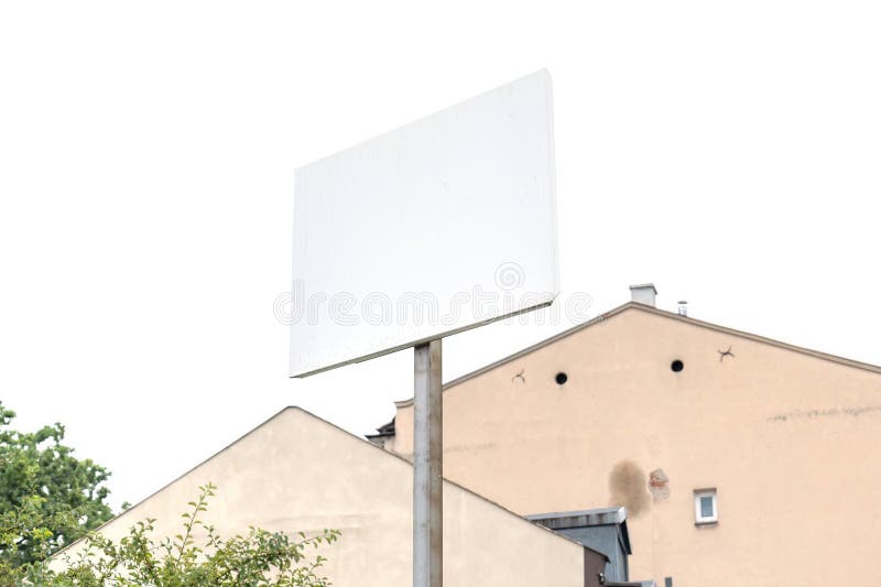 Blank White Rectangular Sign Outdoors with Trees and Houses in the ...