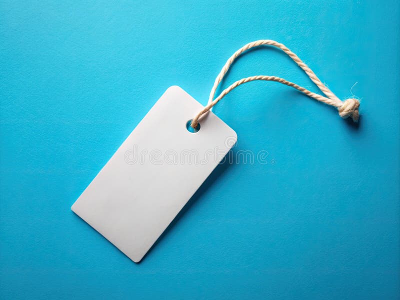 Blank White Rectangular Tag with Rope on Blue Background Perfect Rustic ...