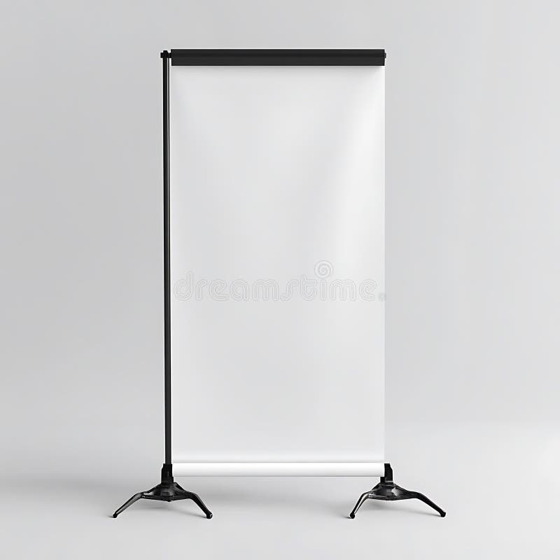 Blank White Retractable Banner Stand on Grey Background Stock ...
