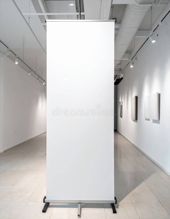 Blank White Roll-Up Banner in Modern Art Gallery Stock Illustration ...