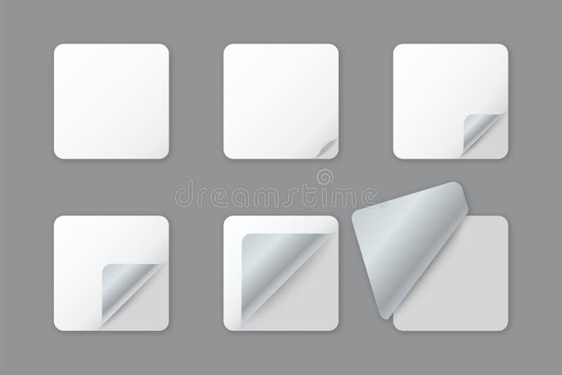 Blank White Rounded Square Paper Stickers with Curled Corner Stock ...