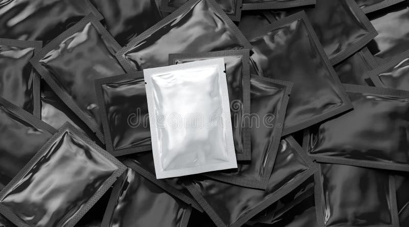 Blank White Sachet Packet on Black Big Stack Mockup Stock Illustration ...