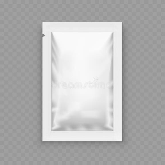 Blank White Sachet Packet Mockup - Single Serving Pouch. Vector Stock ...