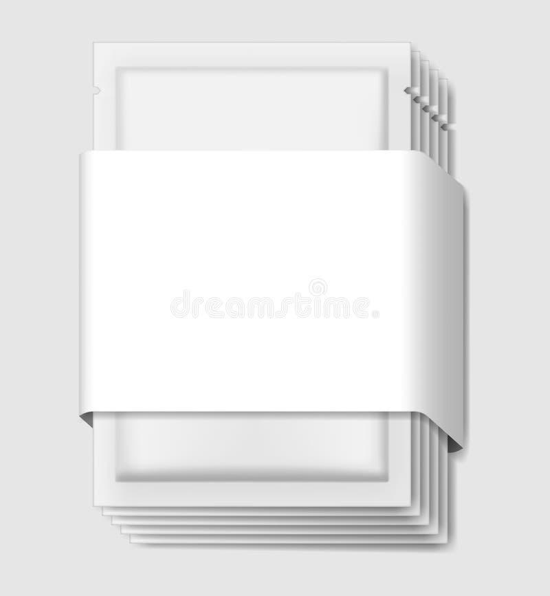 Blank White Sachet Packet Pack, Vector Mockup. Stack of Plastic ...