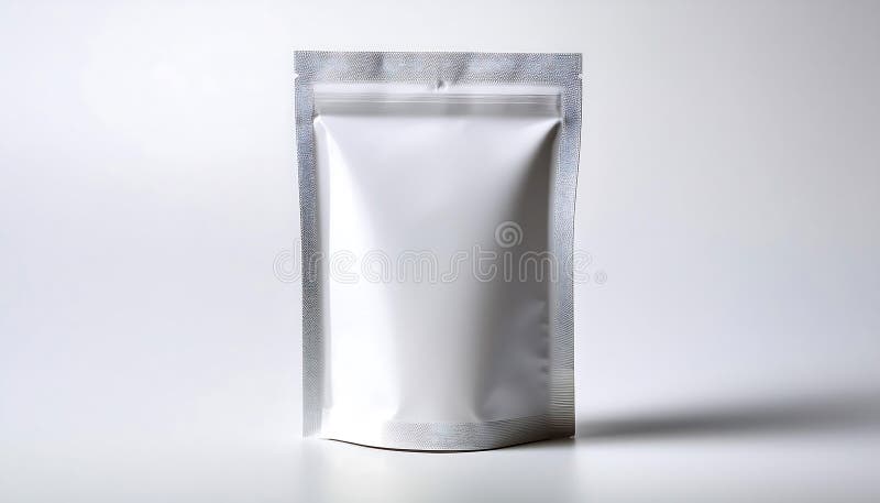 Blank White Sachet Packet Standing Upright on a Soft Shadowed White ...