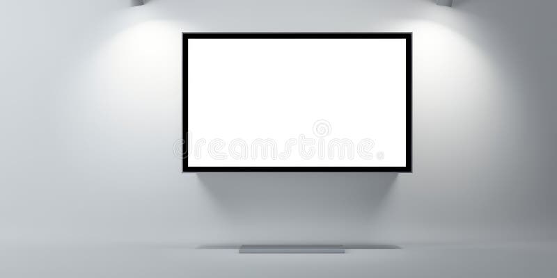 A Blank White Screen with a Black Frame Mounted on a White Wall Under ...