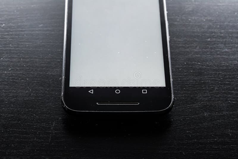 Blank White Screen Frame Cell Phone Android Black Wood Desk Stock Image ...