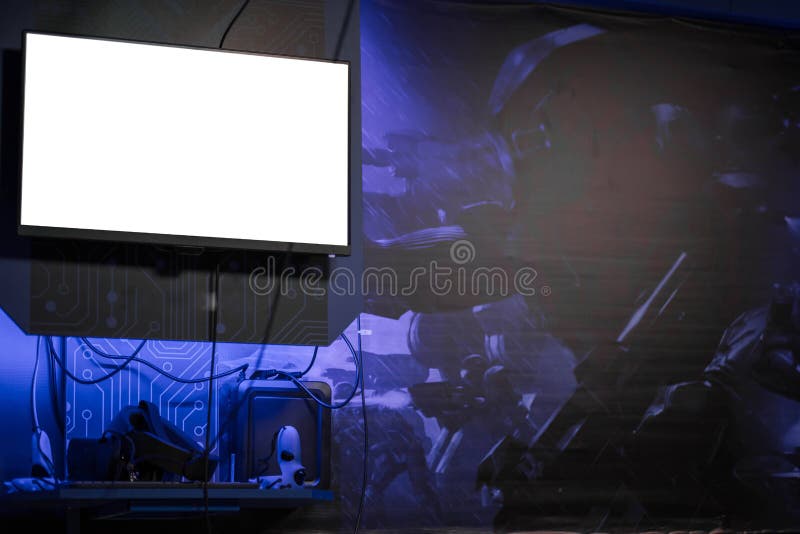 Blank White Screen on a Large Monitor in a Virtual Room Stock Image ...