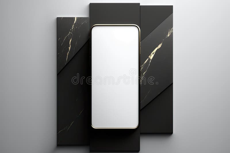 Blank White Screen Mobile Phone Pro Max Golden Black and White Marble ...