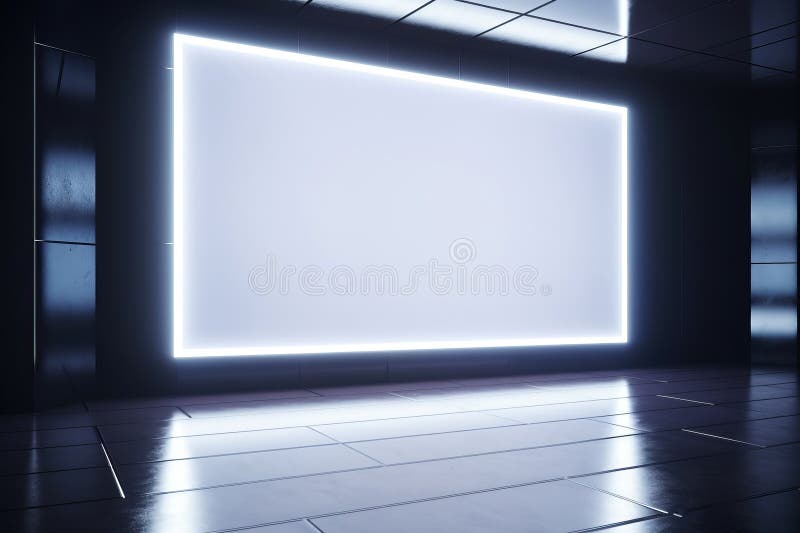 A Blank White Screen with Space for Logo or Text in a Dark Room with a ...
