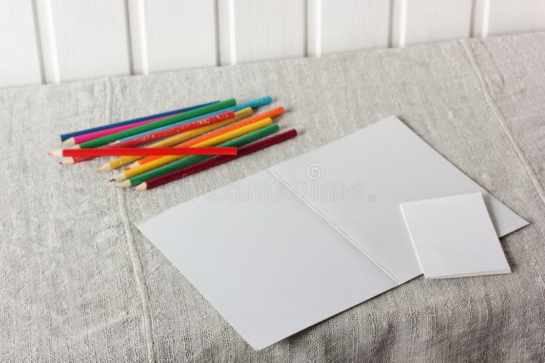 Blank White Sheet of Paper and a Card on the Table Stock Image - Image ...