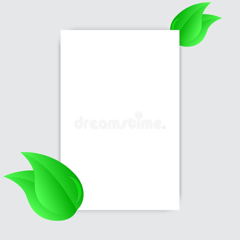 Blank White Sheet Paper And Green Fresh Spring Leaves. Stock Vector ...