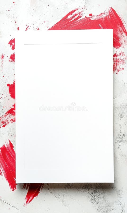 Blank White Sheet on Textured Background with Red Paint for Creative ...