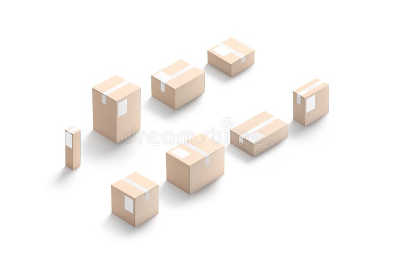 Blank White Shipping Label on Craft Box Mockup, Different Shapes Stock ...