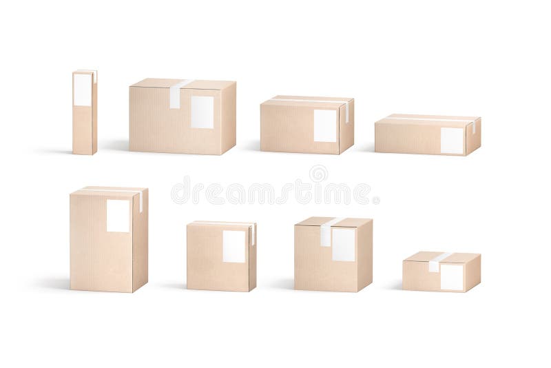 Blank White Shipping Label on Craft Box Mockup, Different Shapes Stock ...