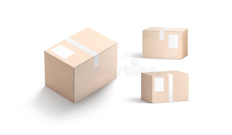 Blank White Shipping Label on Craft Box Mockup, Different Sides Stock ...