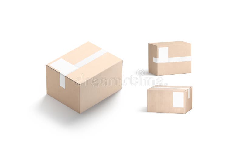 Blank White Shipping Label on Craft Box Mockup, Different Sides Stock ...