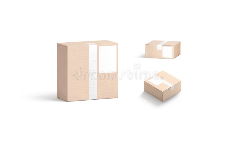 Blank White Shipping Label on Craft Box Mockup, Different Sides Stock ...