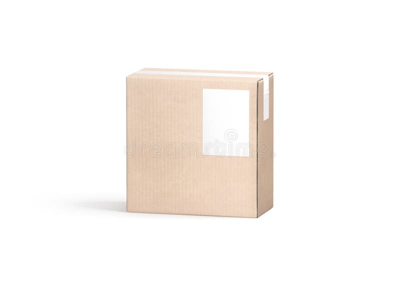 Blank White Shipping Label on Craft Box Mockup, Front View Stock ...
