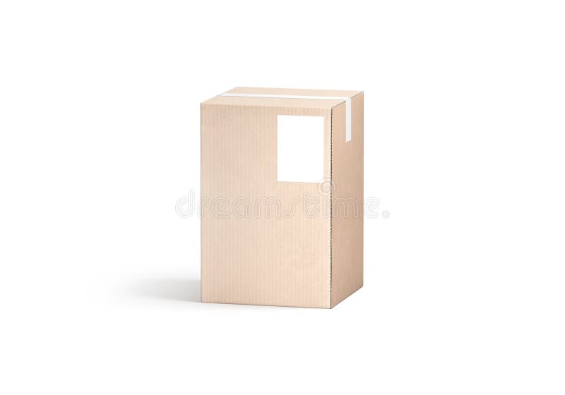 Blank White Shipping Label on Craft Box Mockup, Front View Stock ...