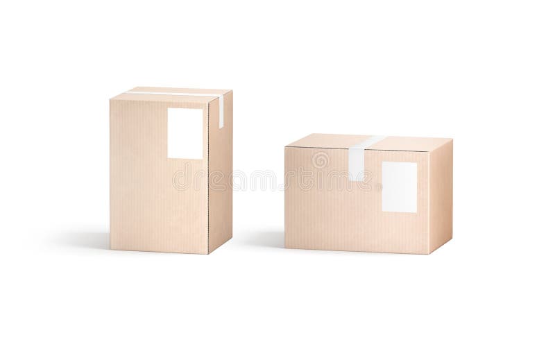 Blank White Shipping Label on Craft Box Mockup, Front View Stock ...