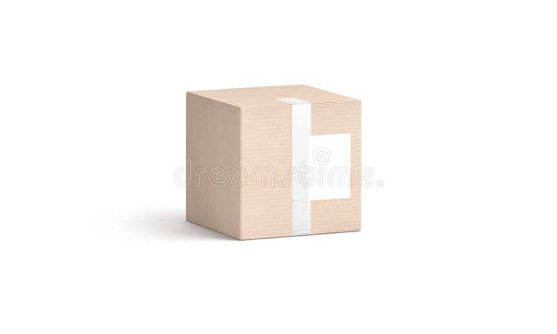 Blank White Shipping Label on Craft Box Mockup, Half-turned View Stock ...
