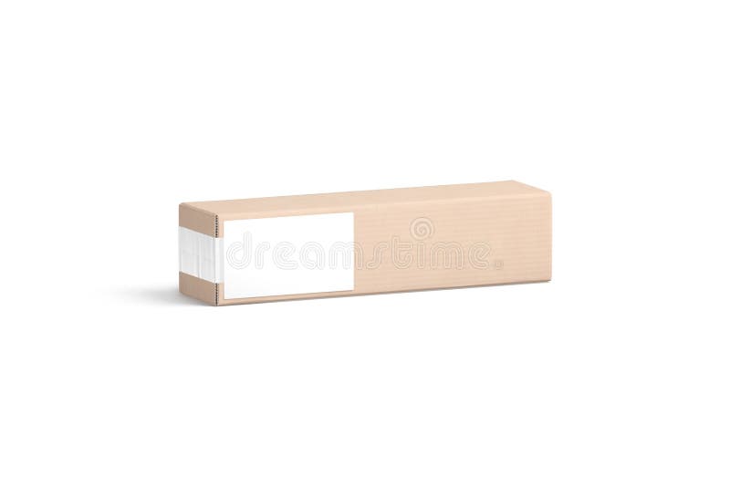 Blank White Shipping Label on Craft Box Mockup, Side View Stock ...