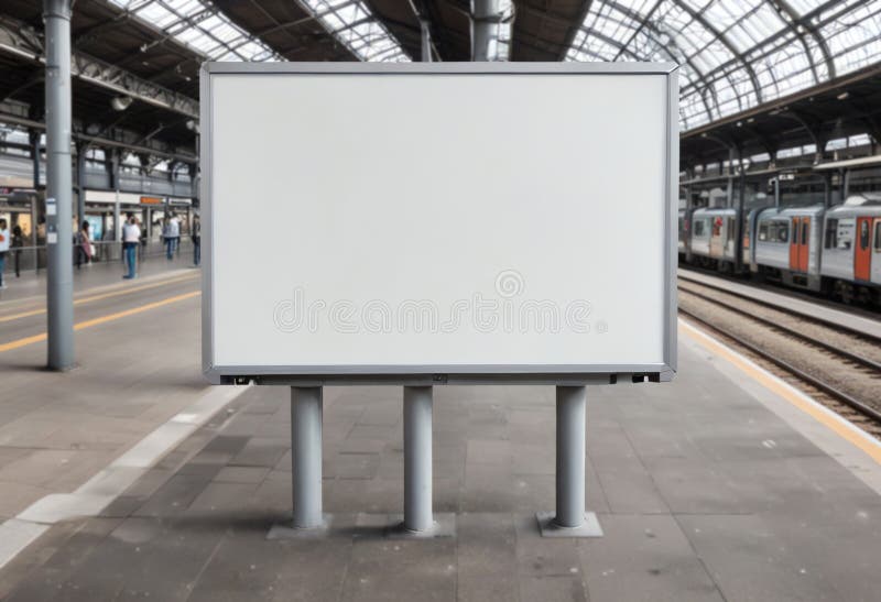 Blank White Sign Billboard Poster for Copy Space at Train Station Stock ...