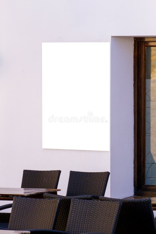 Blank White Sign Cafe Bar on the Wall Outdoors Stock Photo - Image of ...