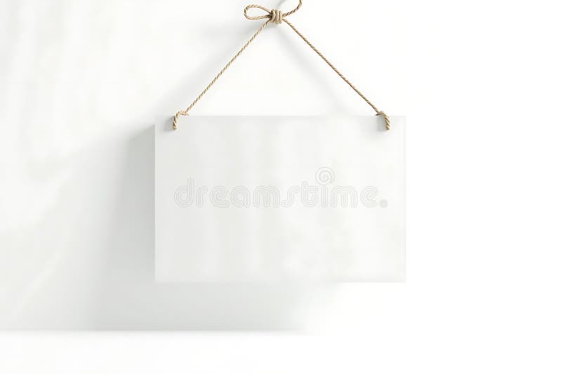 Blank White Sign Hanging on a Rope Isolated on White Background for ...
