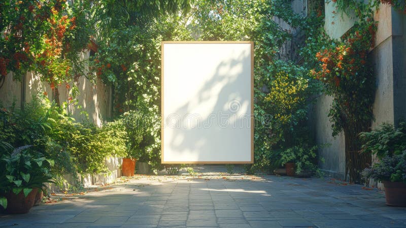 Blank White Sign in Lush Summer Garden Stock Illustration ...