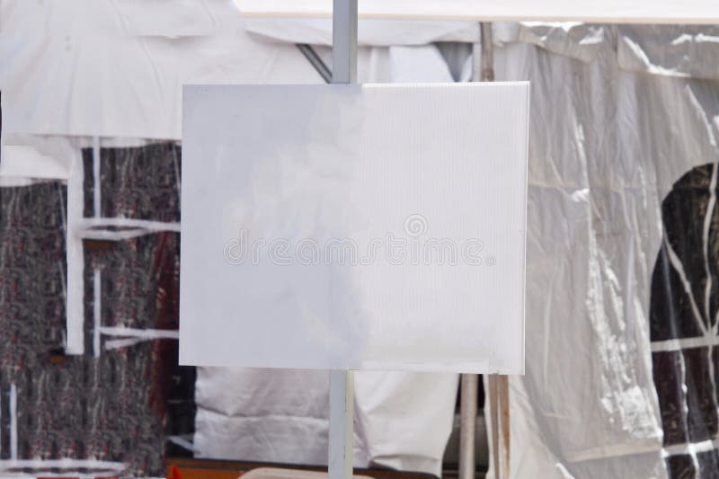 Blank White Sign on a White Metal Post Stock Image - Image of ...