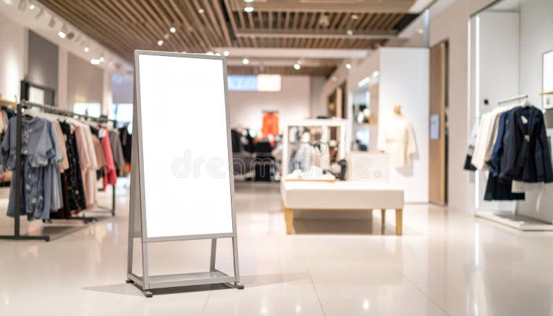 Blank White Sign in Modern Retail Store Interior Stock Illustration ...