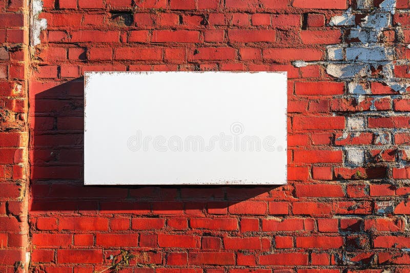Blank White Sign on Weathered Red Brick Wall Stock Illustration ...