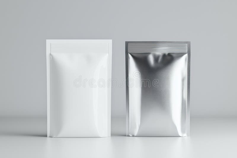 Blank White, Silver Stand Up Pouches for Design Mockups. Modern Pouches ...