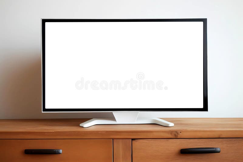 Blank White Smart Tv Screen on Wooden Table. Generative Ai Stock ...