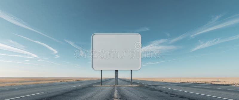 Blank White Square Billboard with Rounded Corners on Empty Road Under ...
