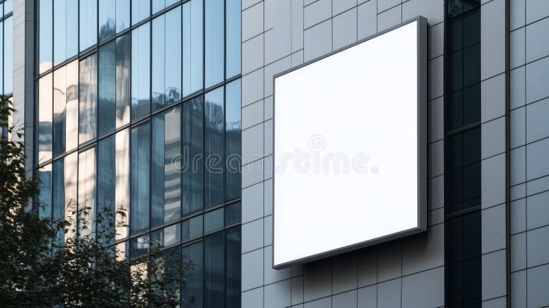 A Blank White Square Billboard on the Side of an Office Building, in a ...