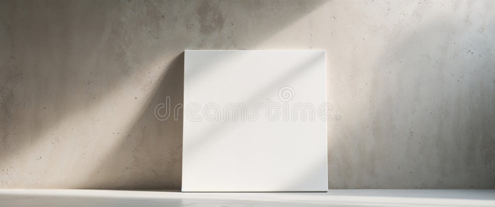 Blank White Square Canvas on a Textured Gray Wall Mockup. Stock Image ...