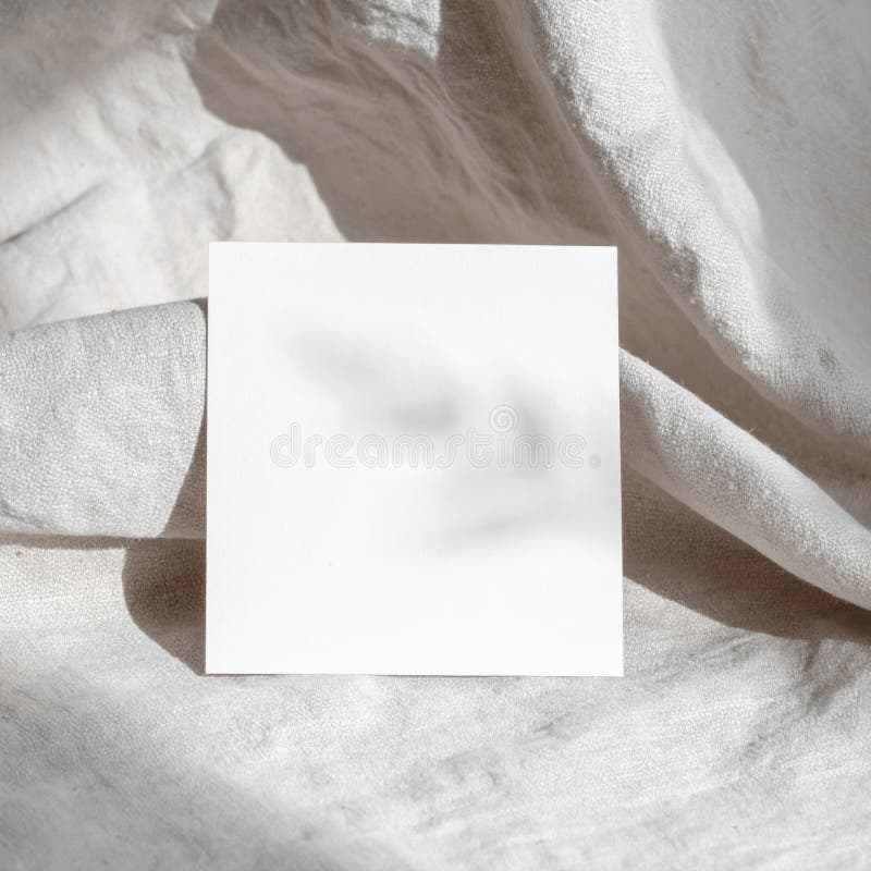 Blank White Square Card Mockup on Beige Fabric Stock Illustration ...