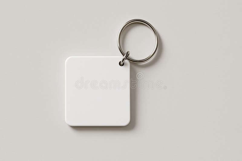 Blank White Square Keychain with Metal Ring Stock Illustration ...