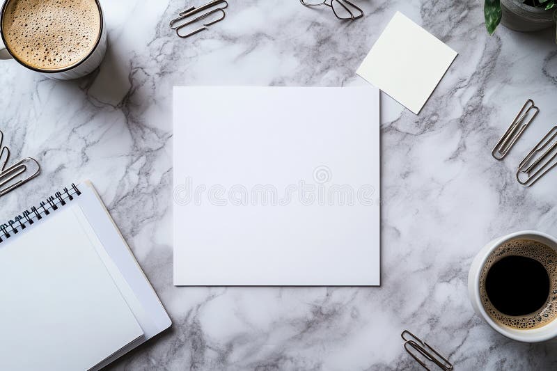 A Blank White Square in the Middle of a Stylish Marble Workspace with ...